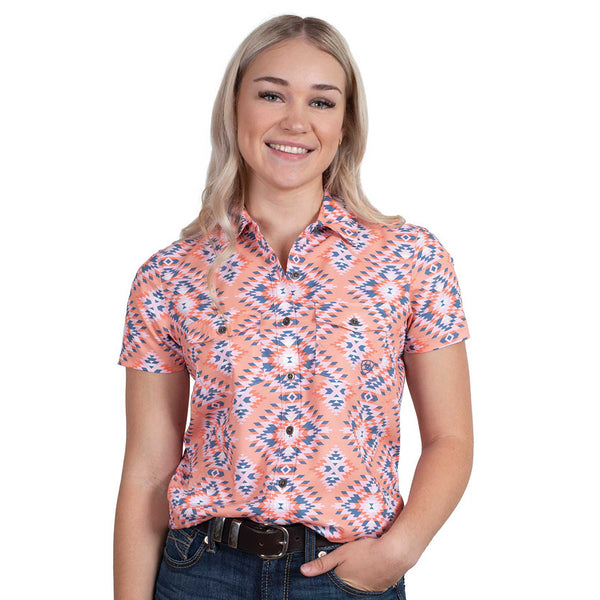 Ariat Womens Short Sleeve VentTEK Orange & Blue Aztec – Western Edge, Ltd.