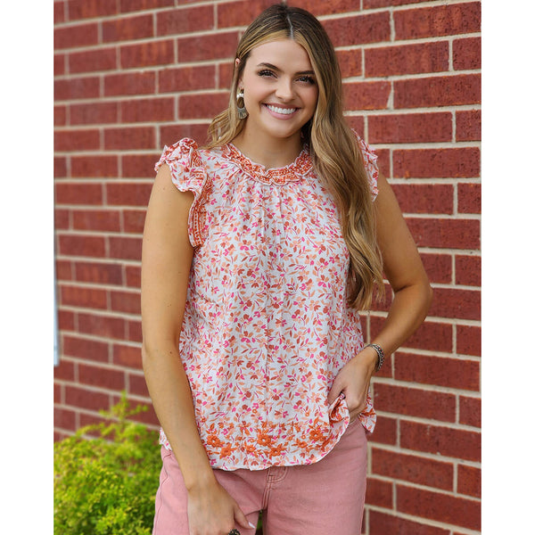 Andree Women's Pink & Orange Ruffle Blouse