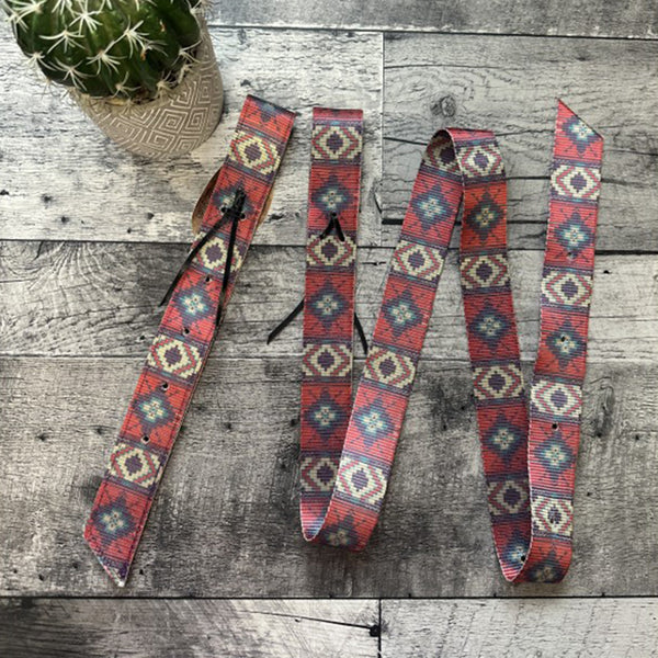 Red Southwestern Pattern Latigo & Off Billet Set