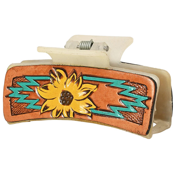 Leather Aztec Sunflower Hair Clip