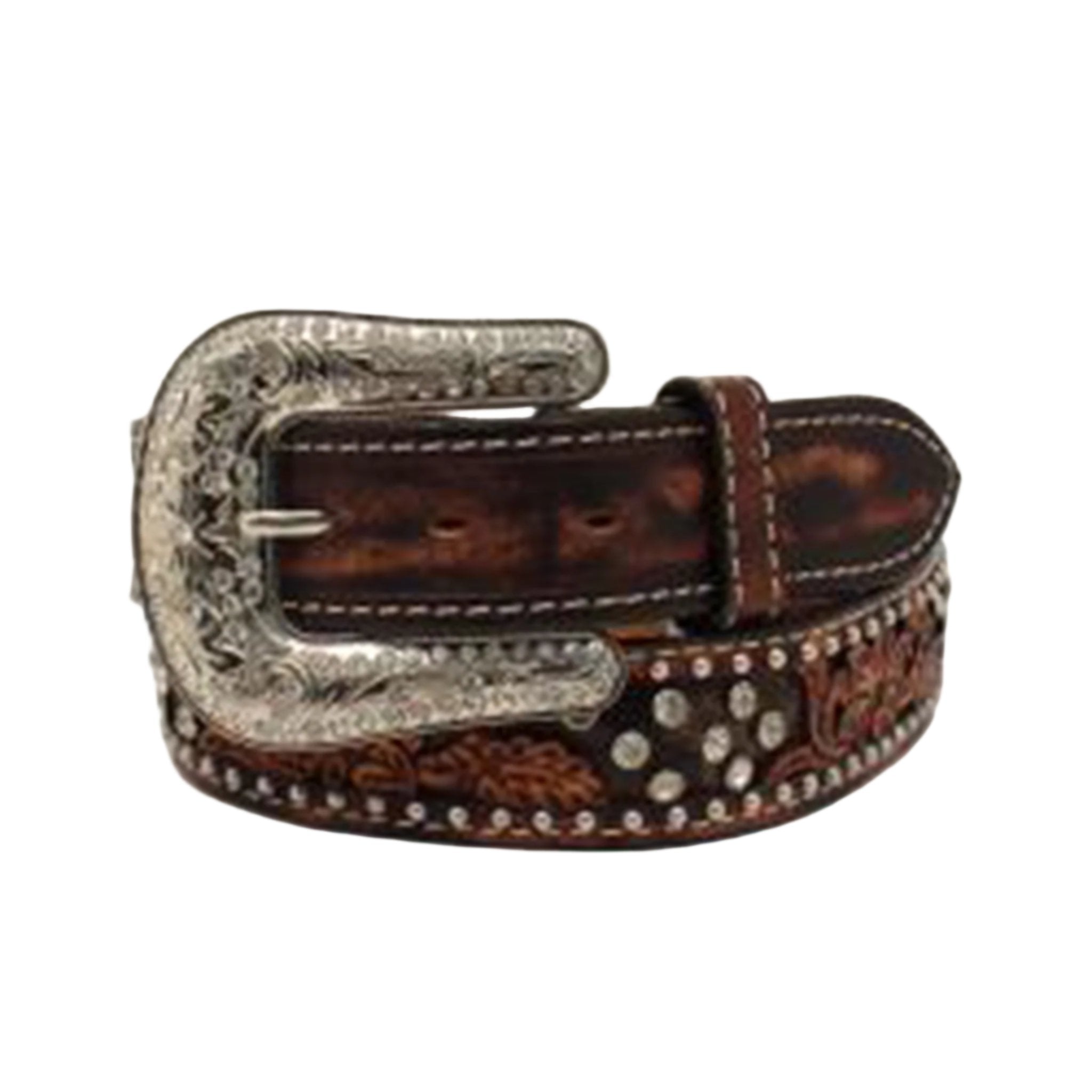Angel Ranch Women's Tooled Overlay Stone Belt