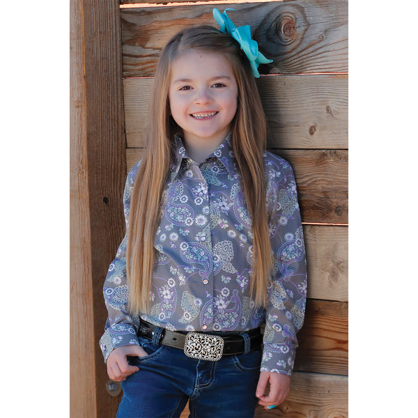 Cinch Girl's Grey & Purple Paisley Western Shirt