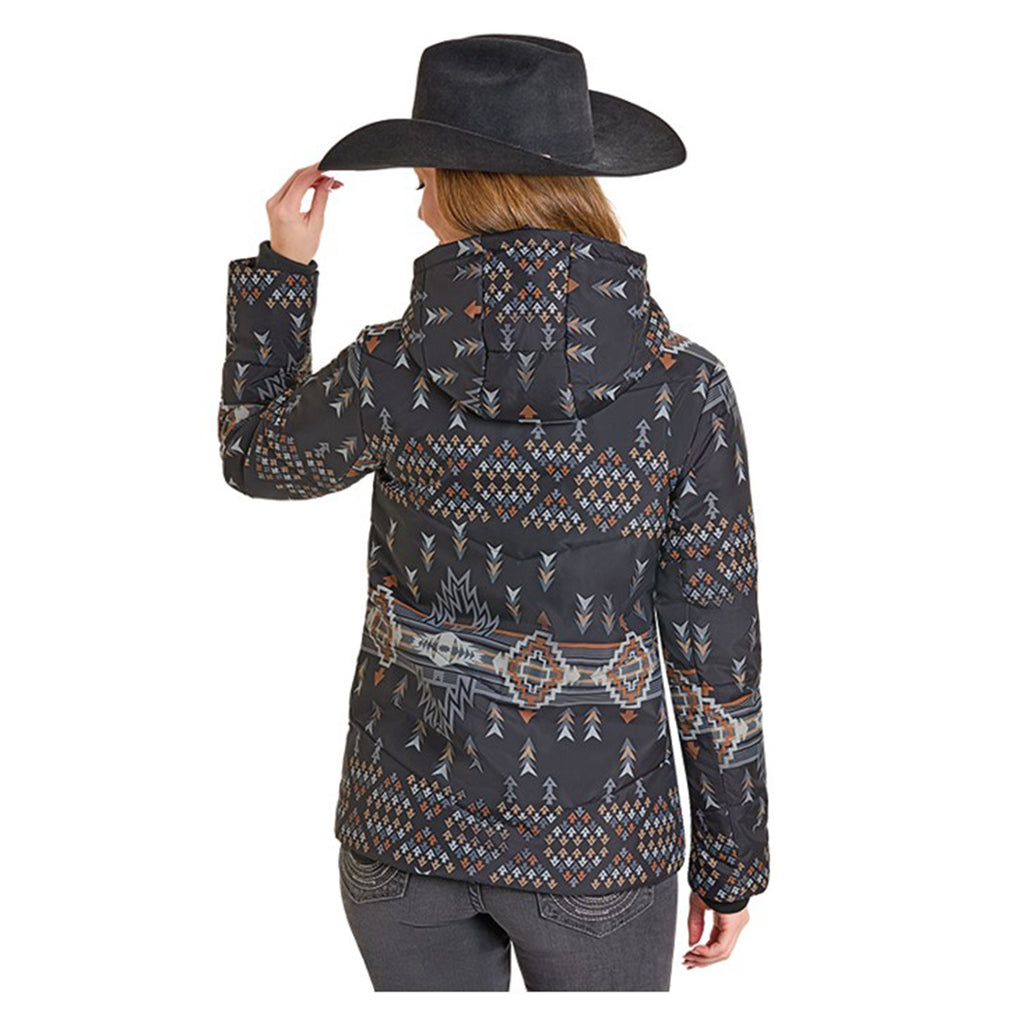Panhandle Women's Black Aztec Hooded Puffer Jacket