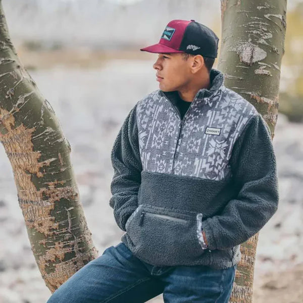 Hooey Men's Grey Aztec Sherpa Fleece Pullover