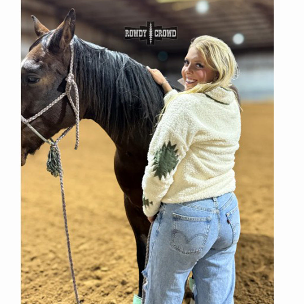 Huckleberry Sherpa with Green Aztec Pullover