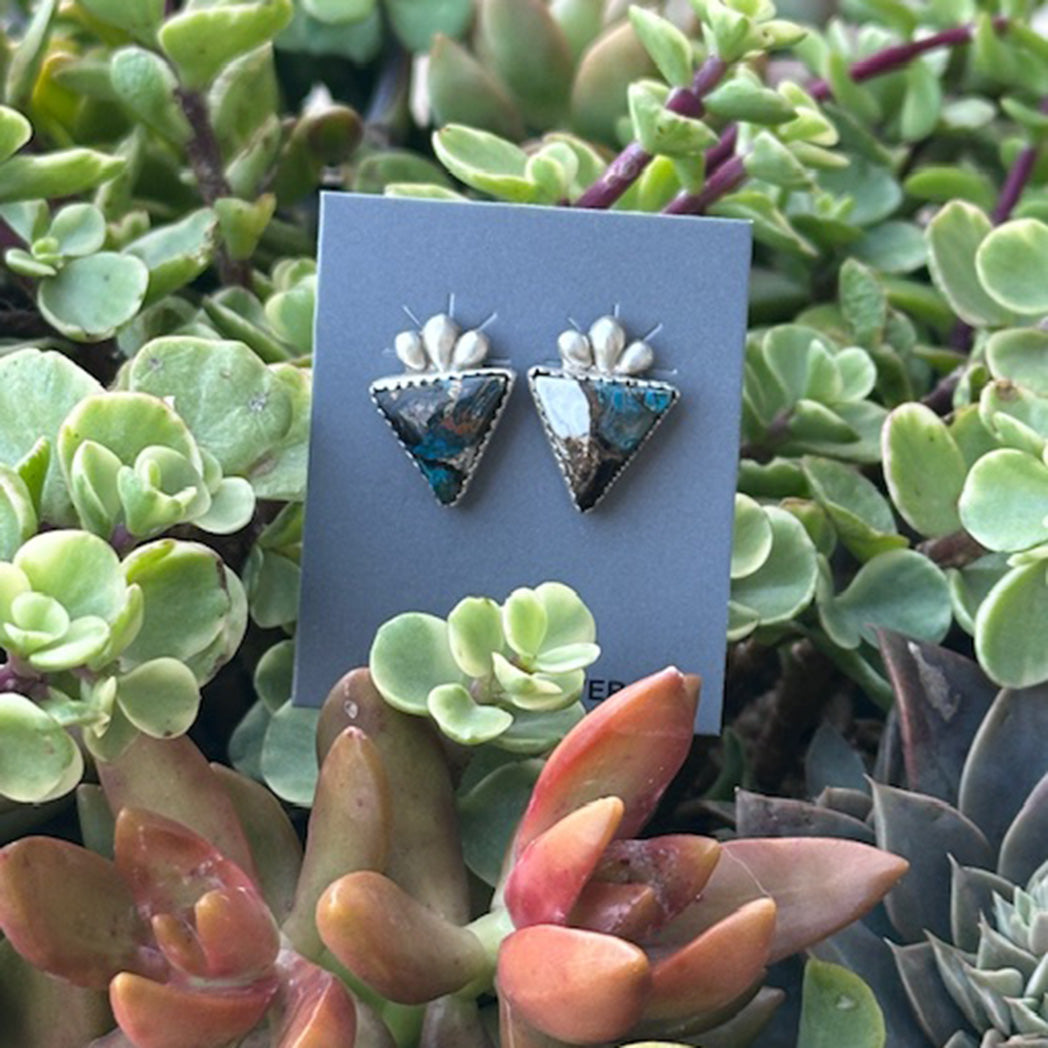 "Tae" Triangle White Buffalo/ Turquoise Studs