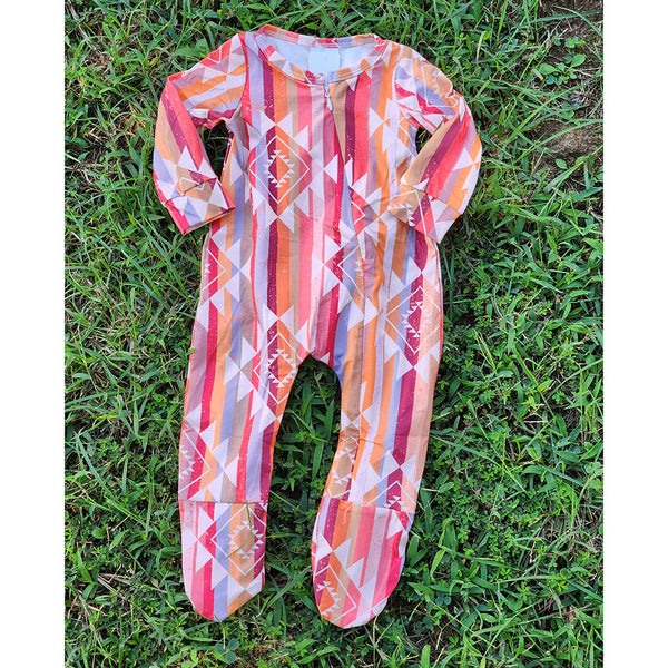 Infant Stripe Aztec Baby Full Zip Footed Pajama