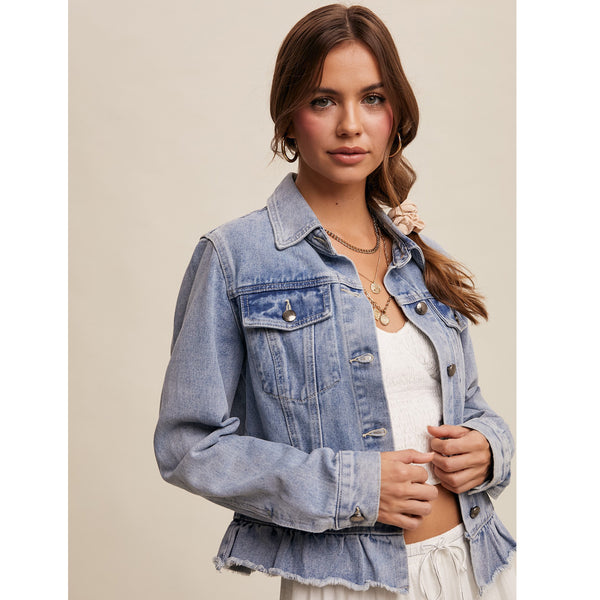 Listicle Women's Denim Jacket With Ruffle Hem