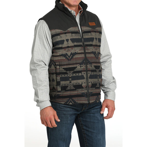 Cinch Men's Rust Brown/Aztec Pattern Reversible Vest