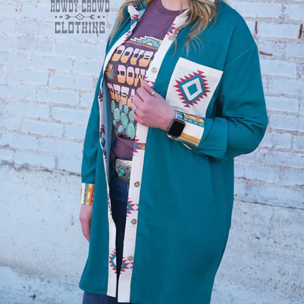 Rowdy Crowd Women's Teal/Aztec Duster Dress