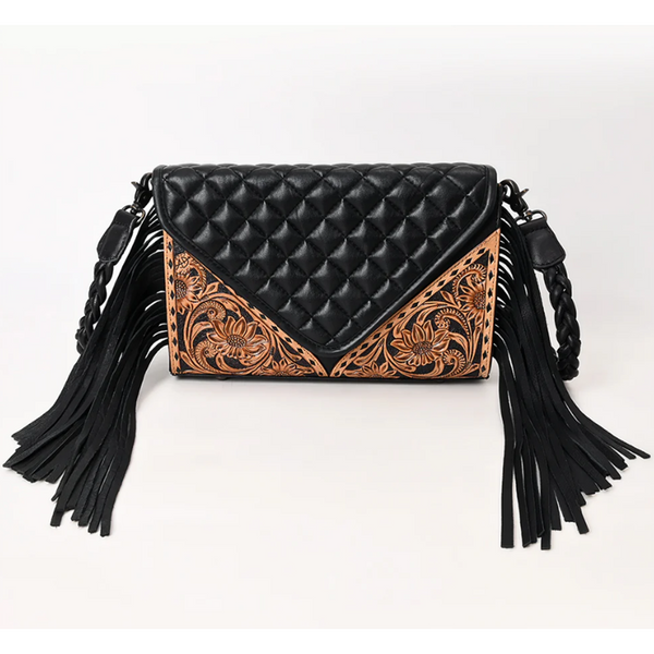 American Darling Black & Tooled Leather Handbag