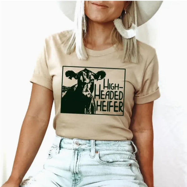 Women's Tan Color High Headed Heifer Tee
