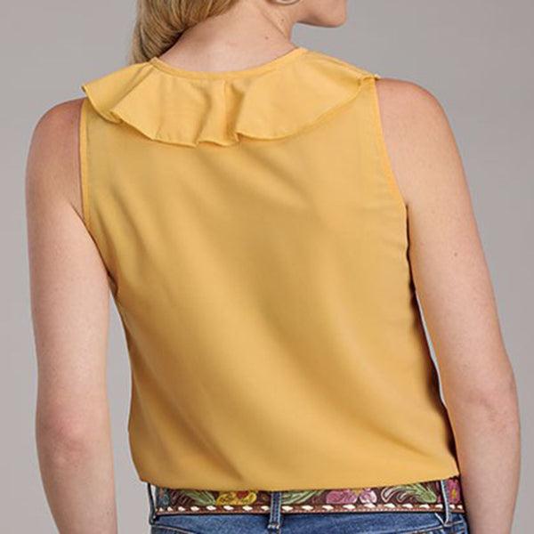 Roper Women's Golden Yellow Ruffled Collar Tank Top