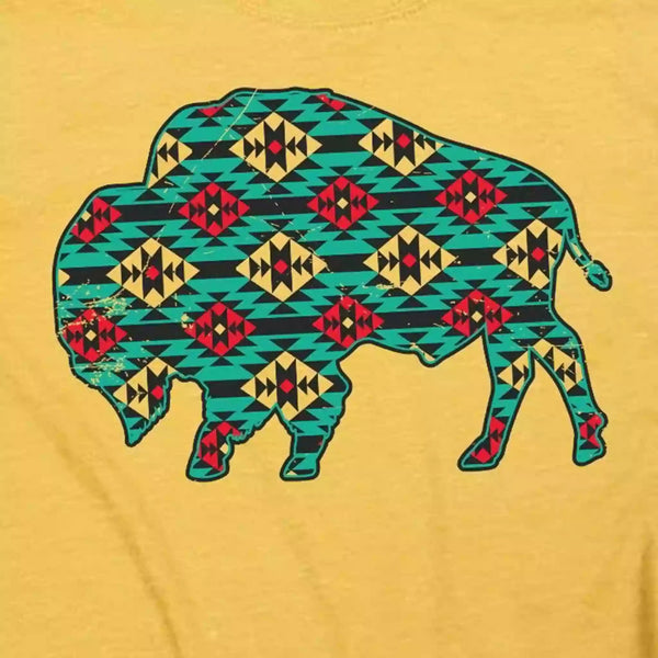 Mustard with Turquoise Aztec Buffalo Graphic Tee